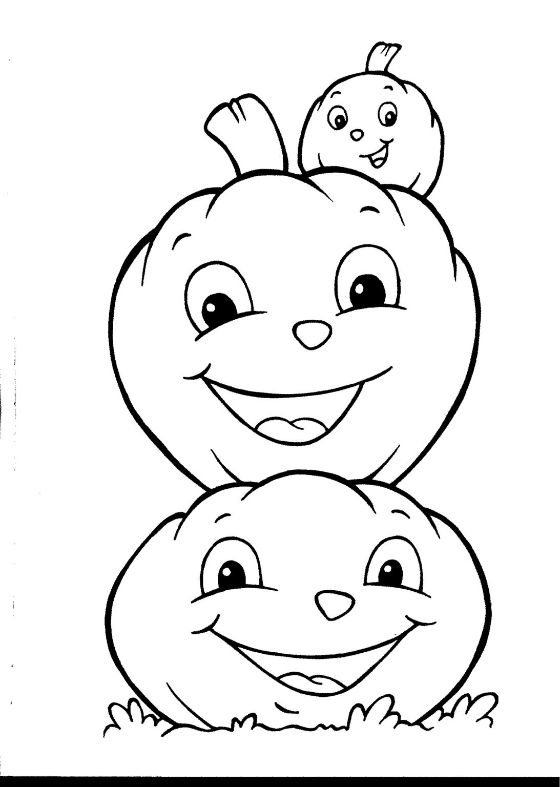 Kolorowanka dynia trzy uśmiechnięte dynie stoją na sobie tworząc wieżę ...